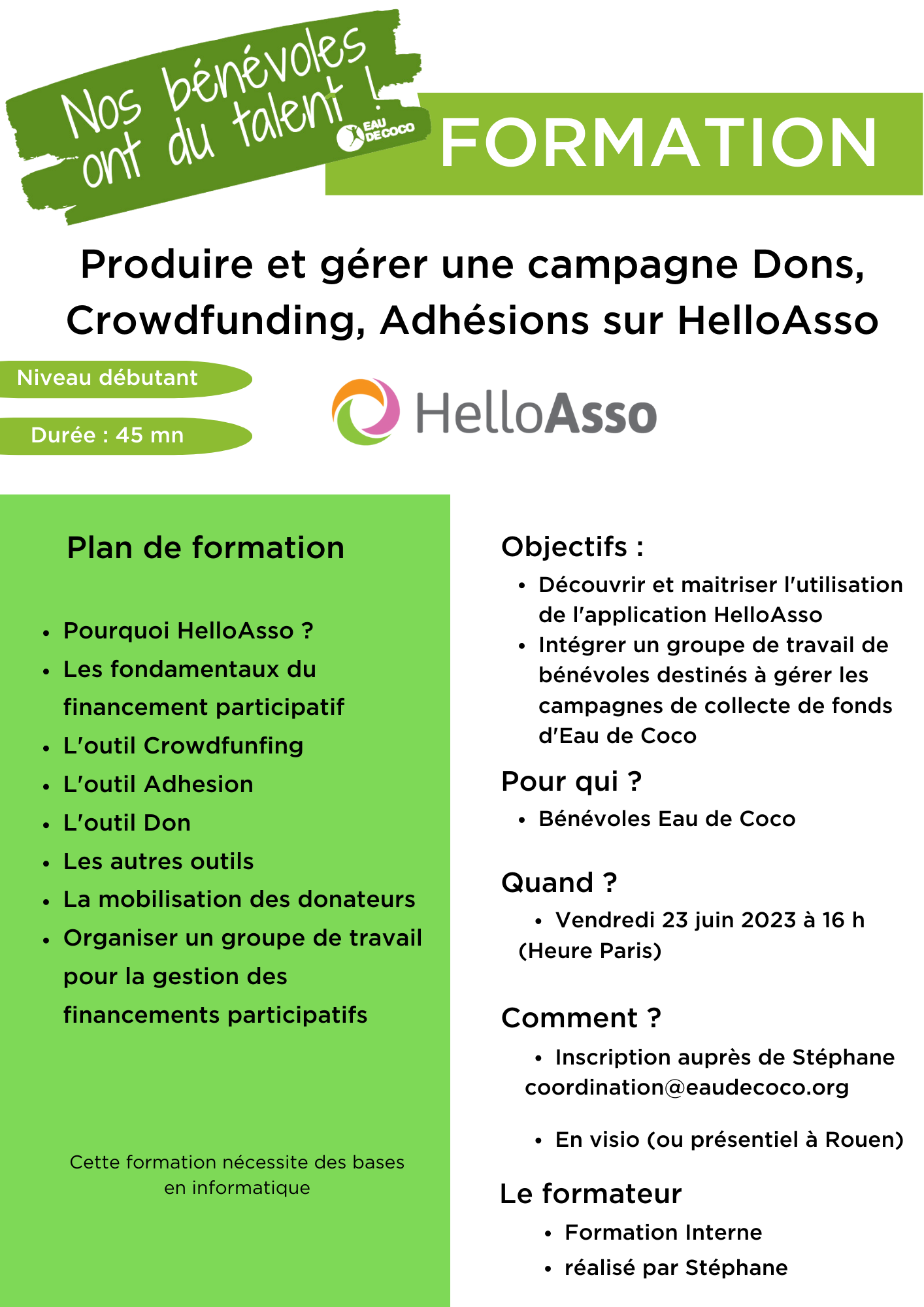 Nos bénévoles ont du talent ! – Formation | Eau de Coco